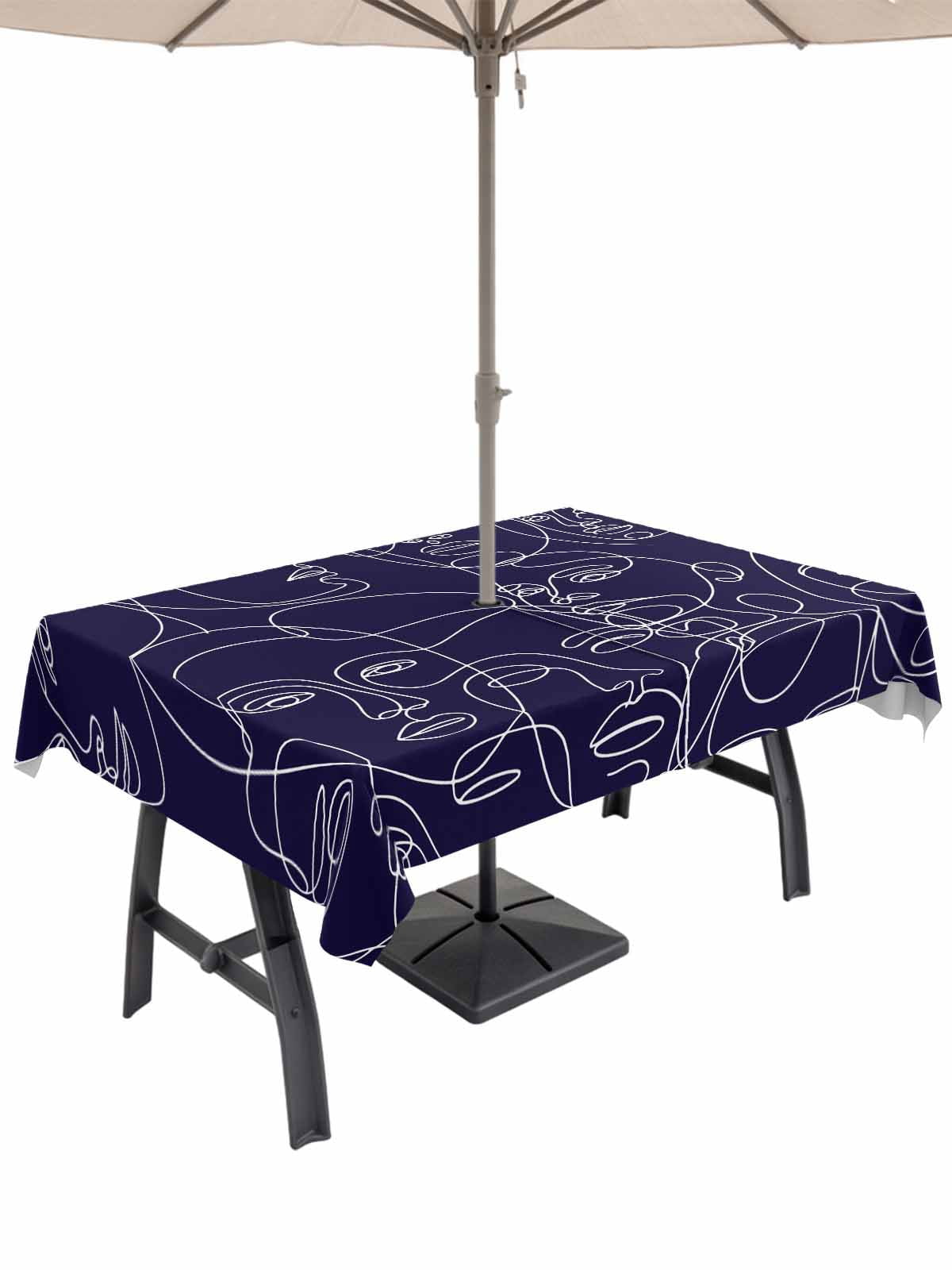 Abstract Style Rectangle Outdoor Tablecloth with Umbrella Hole Blue ...