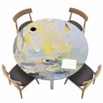 Abstract Style Round Fitted Tablecloth with Elastic Edge Yellow Grey ...