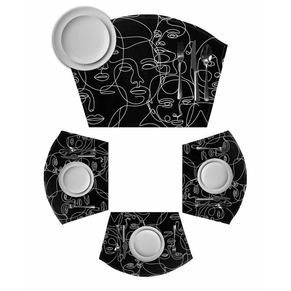 Abstract Style Round Placemats Set of 6, Black Face Line Modern ...