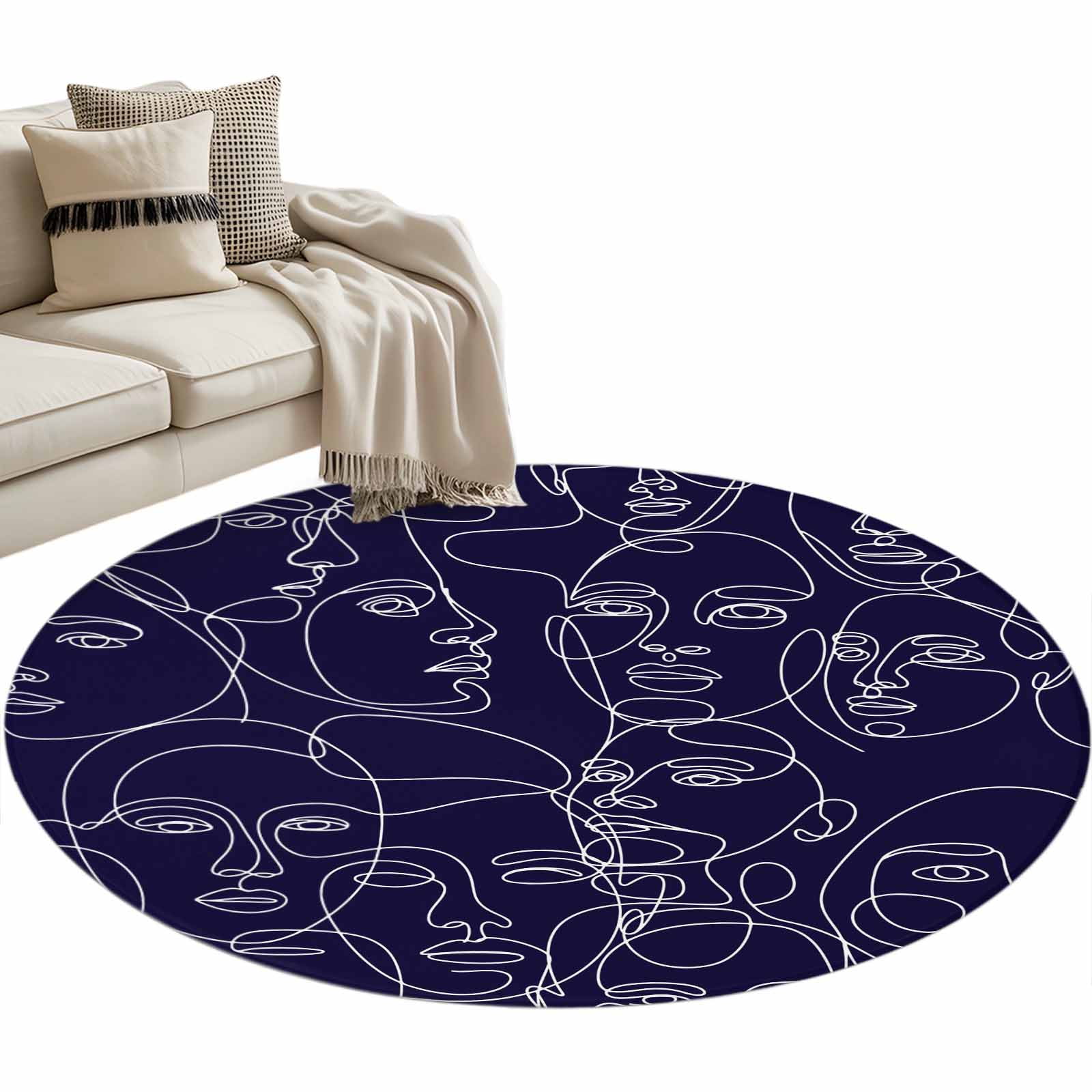 Abstract Style Round Rug 3ft Area Rug Washable Soft Non-Slip 3' Circle ...