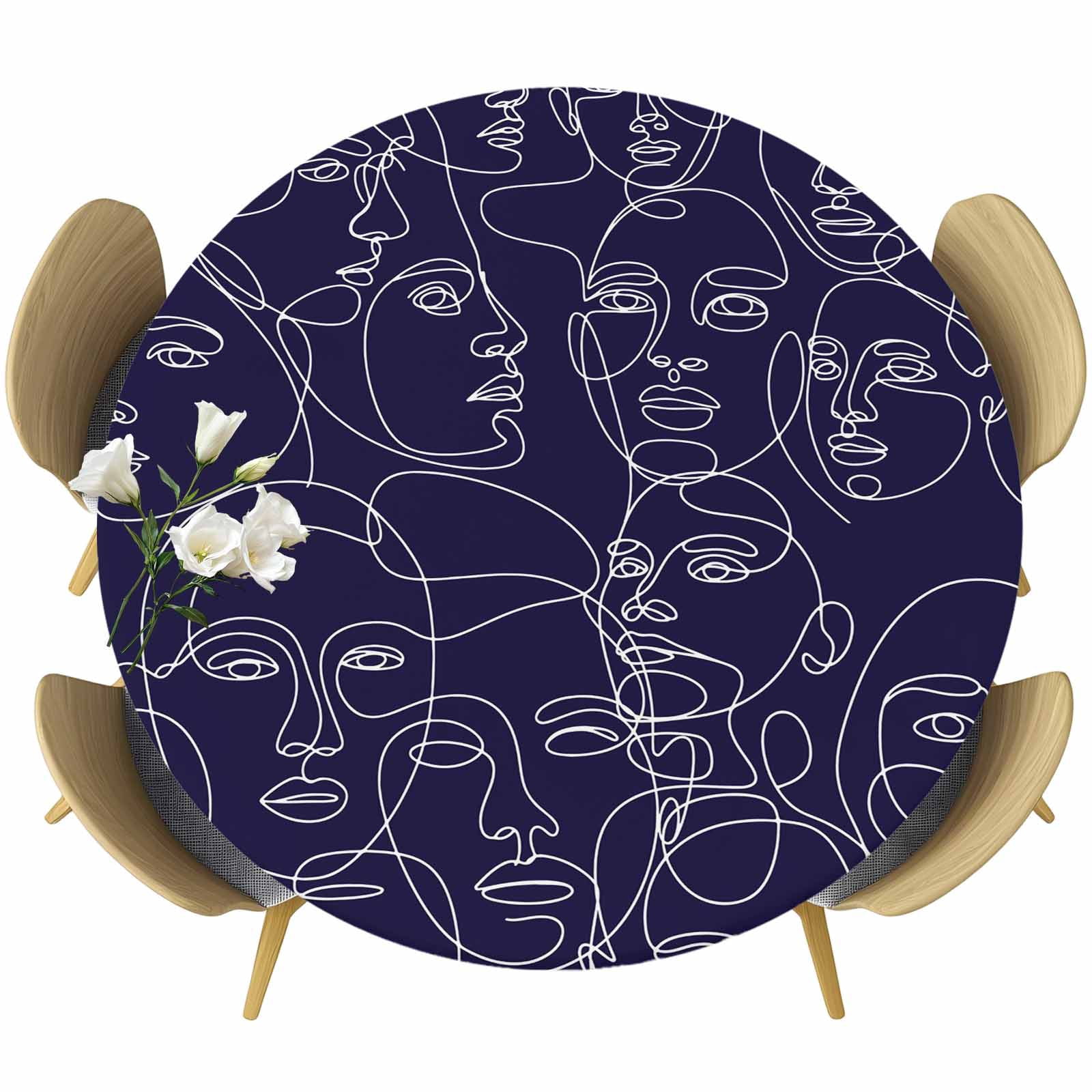 Abstract Style Round Tablecloth, Fitted Table Cover with Elastic for 55 ...