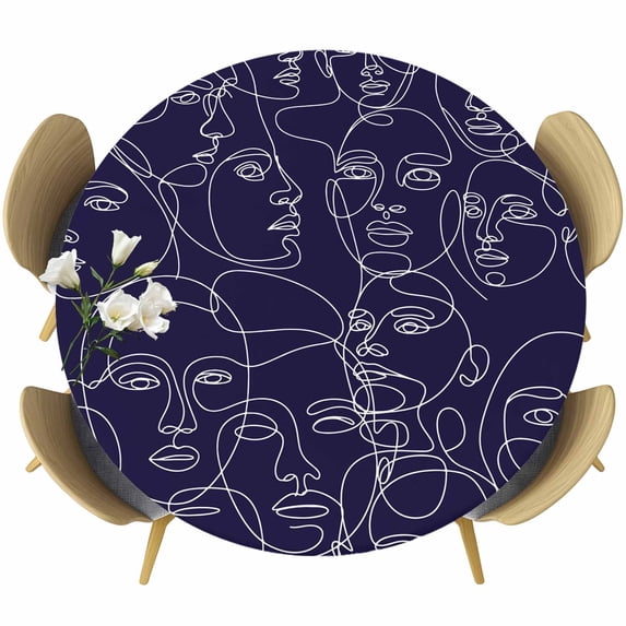 Abstract Style Round Tablecloth, Fitted Table Cover with Elastic for 55 ...