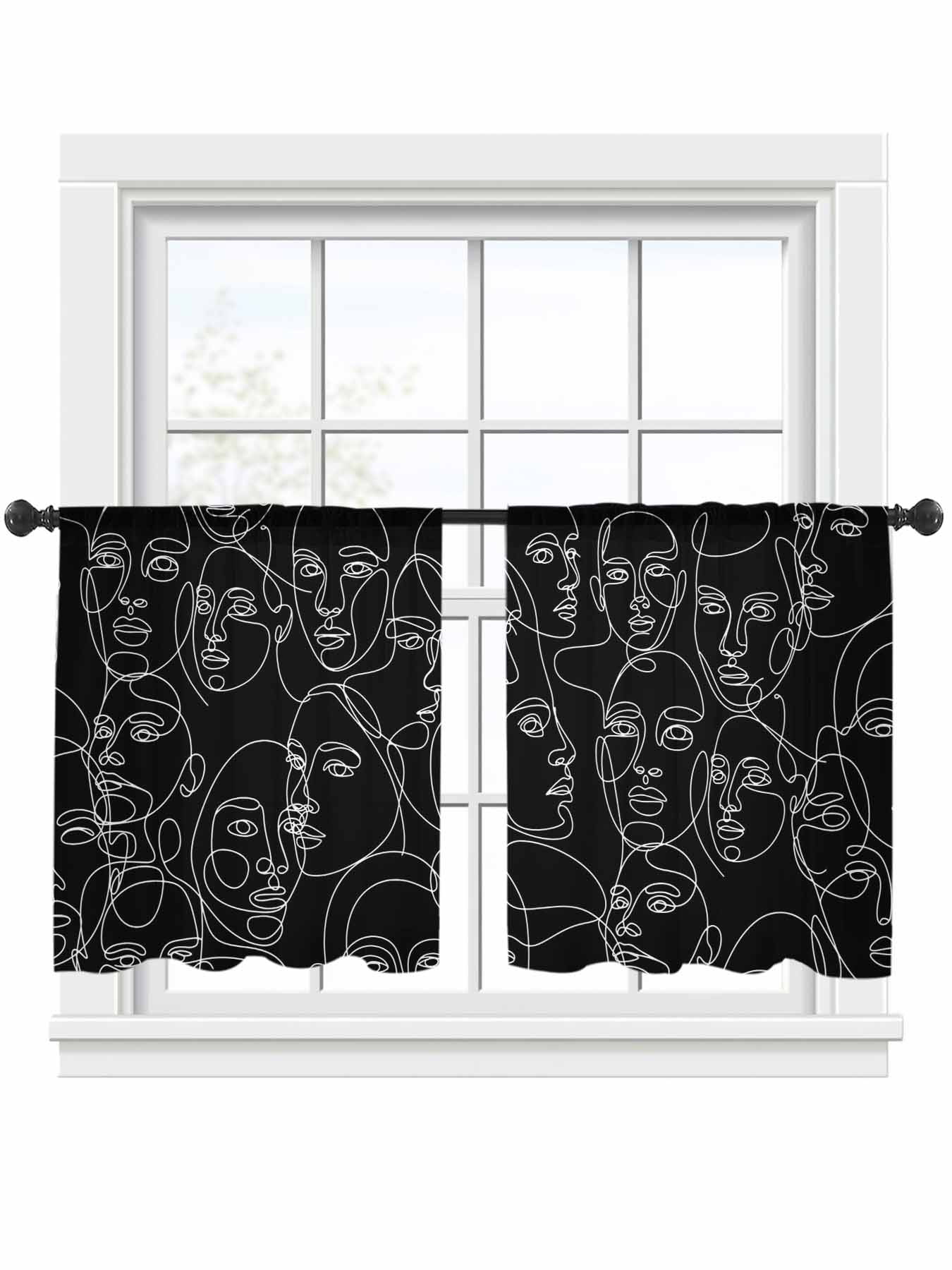 Abstract Style Sheer Curtains 54 Inch Long 2 Panels, Black Modern ...