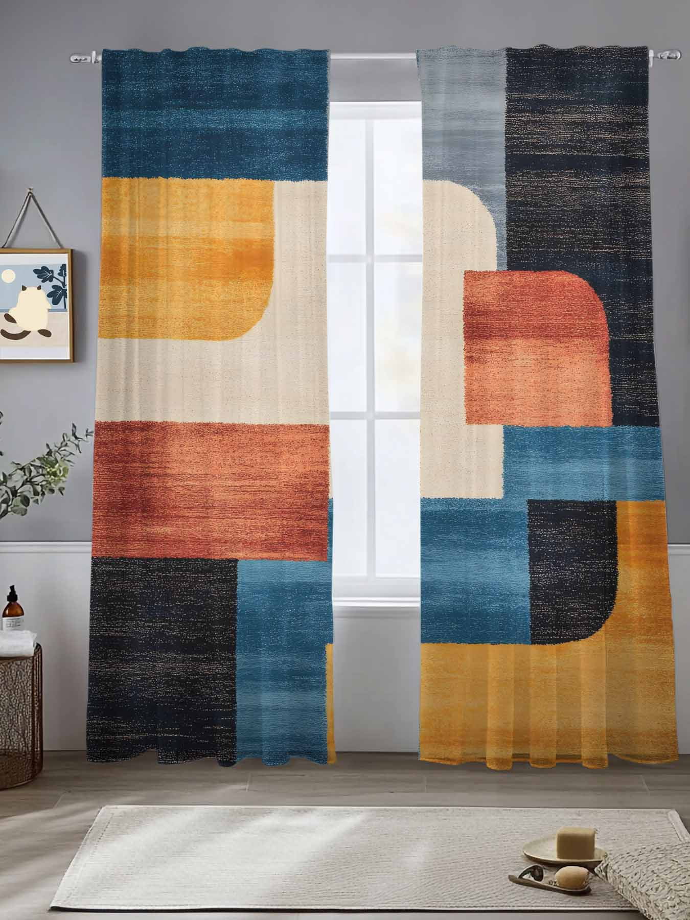 Abstract Style Sheer Curtains 96 Inches Long 2 Panels Multi Color ...