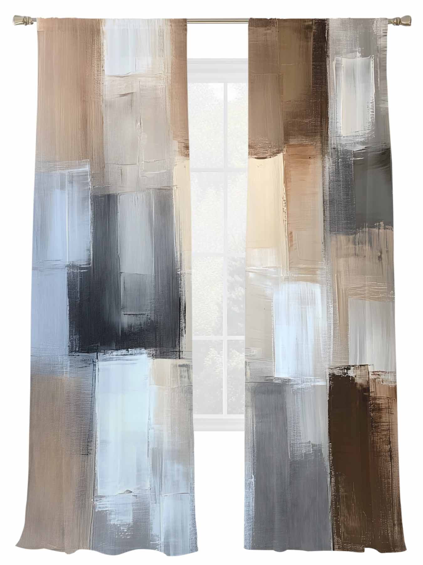 Abstract Style Sheer Curtains for Living Room Bedroom, Light-filtering ...