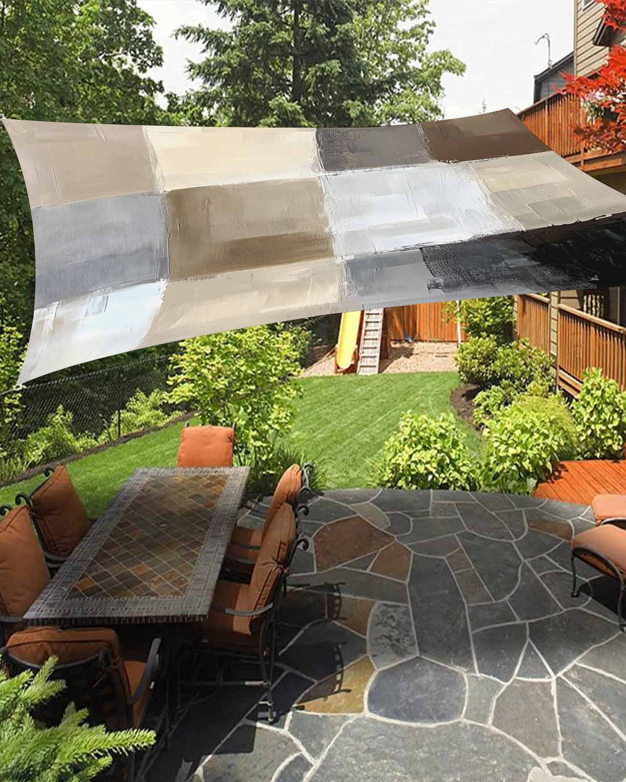 Abstract Style Sun Shade Sail 6.5'X10' Beige Brown Color Block Modern ...