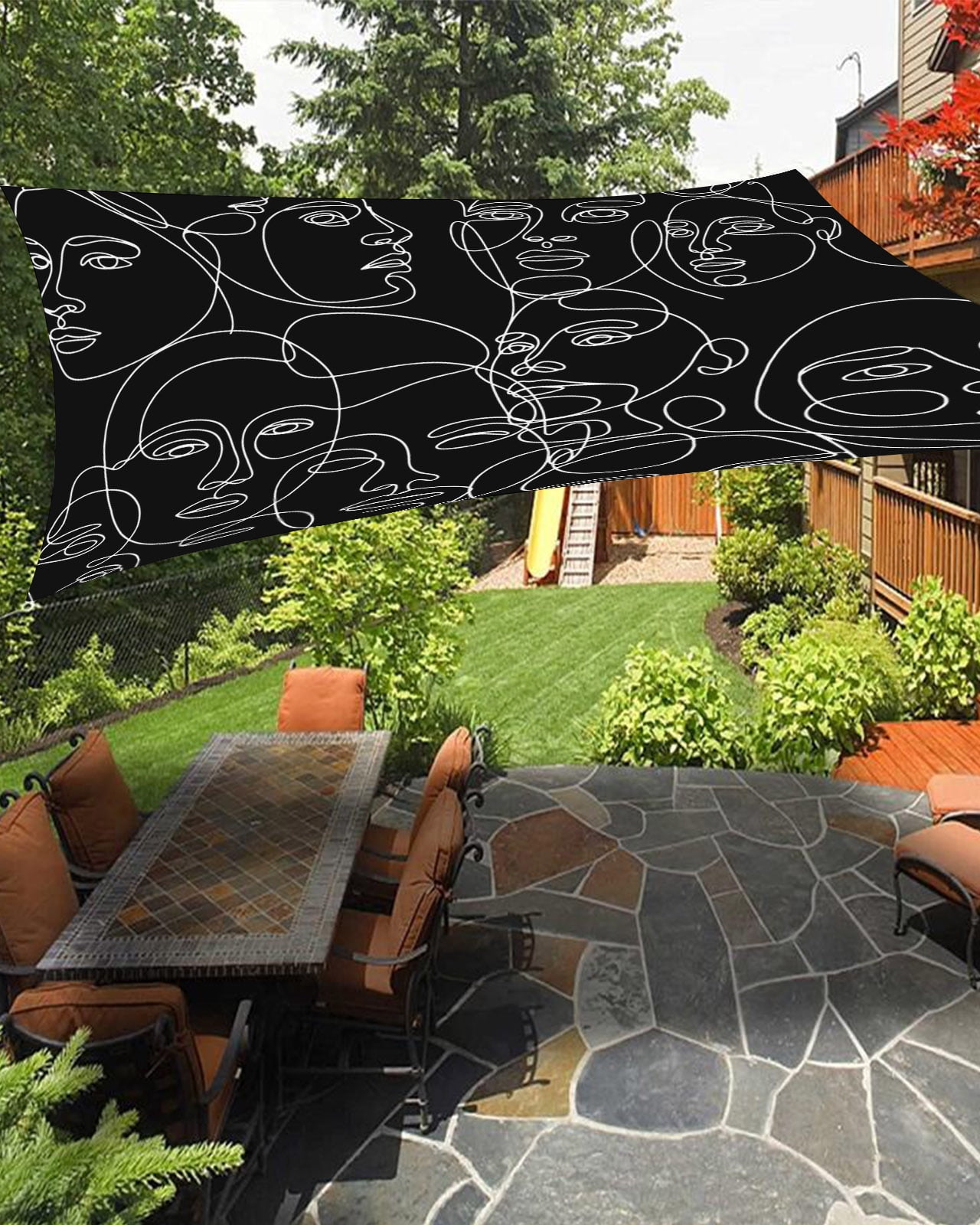 Abstract Style Sun Shade Sail 8'X10' Black Modern Simple Character Line ...