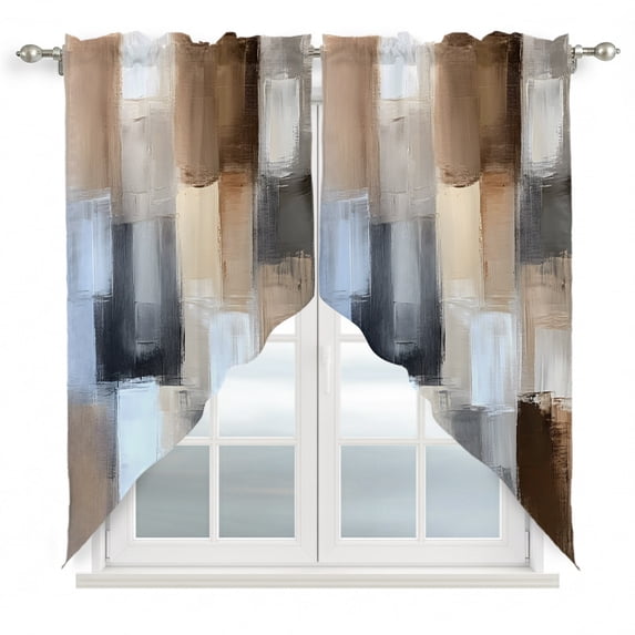 Abstract Style Swag Curtain Valance for Window 2 Panels Khaki Brown ...