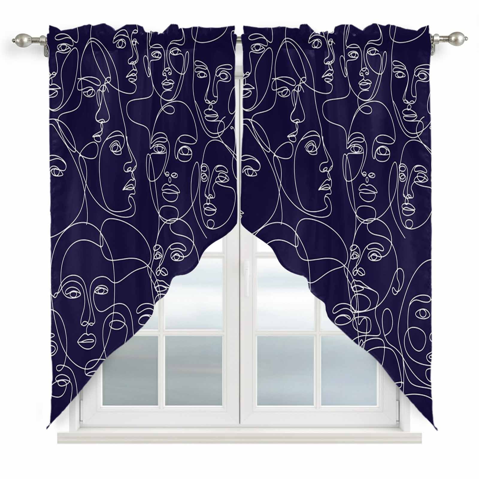 Abstract Style Swag Curtains Face Line Modern Character Art Navy Blue ...