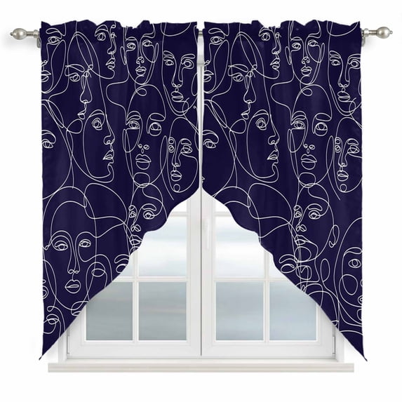 Abstract Style Swag Curtains Face Line Modern Character Art Navy Blue ...