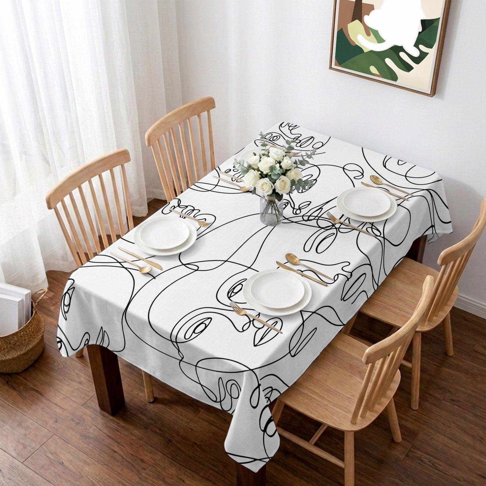 Abstract Style Table Cloth Waterproof Tablecloths, Face Line Modern ...