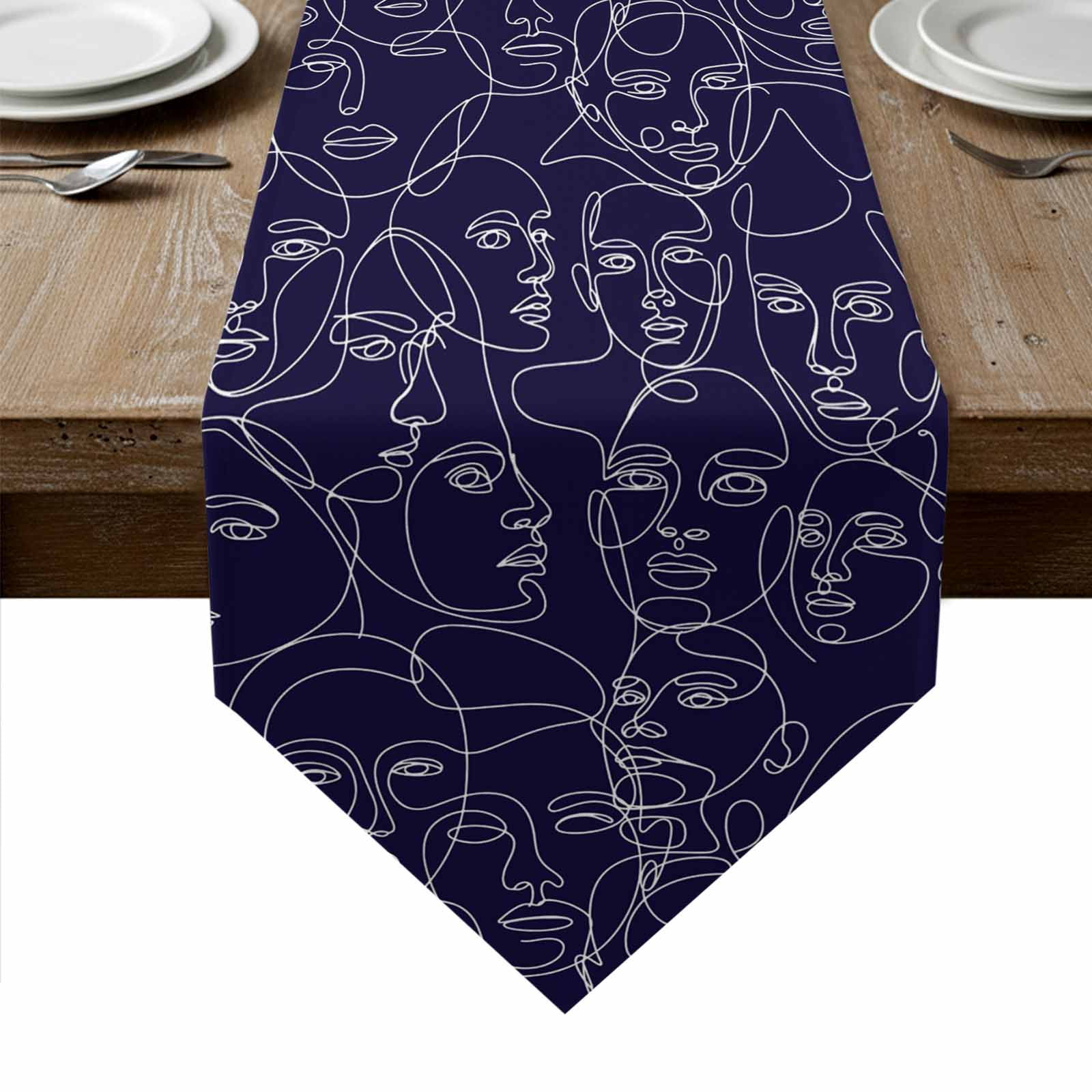 Abstract Style Table Runner Linen Burlap Table Runner 72 Inches Long ...