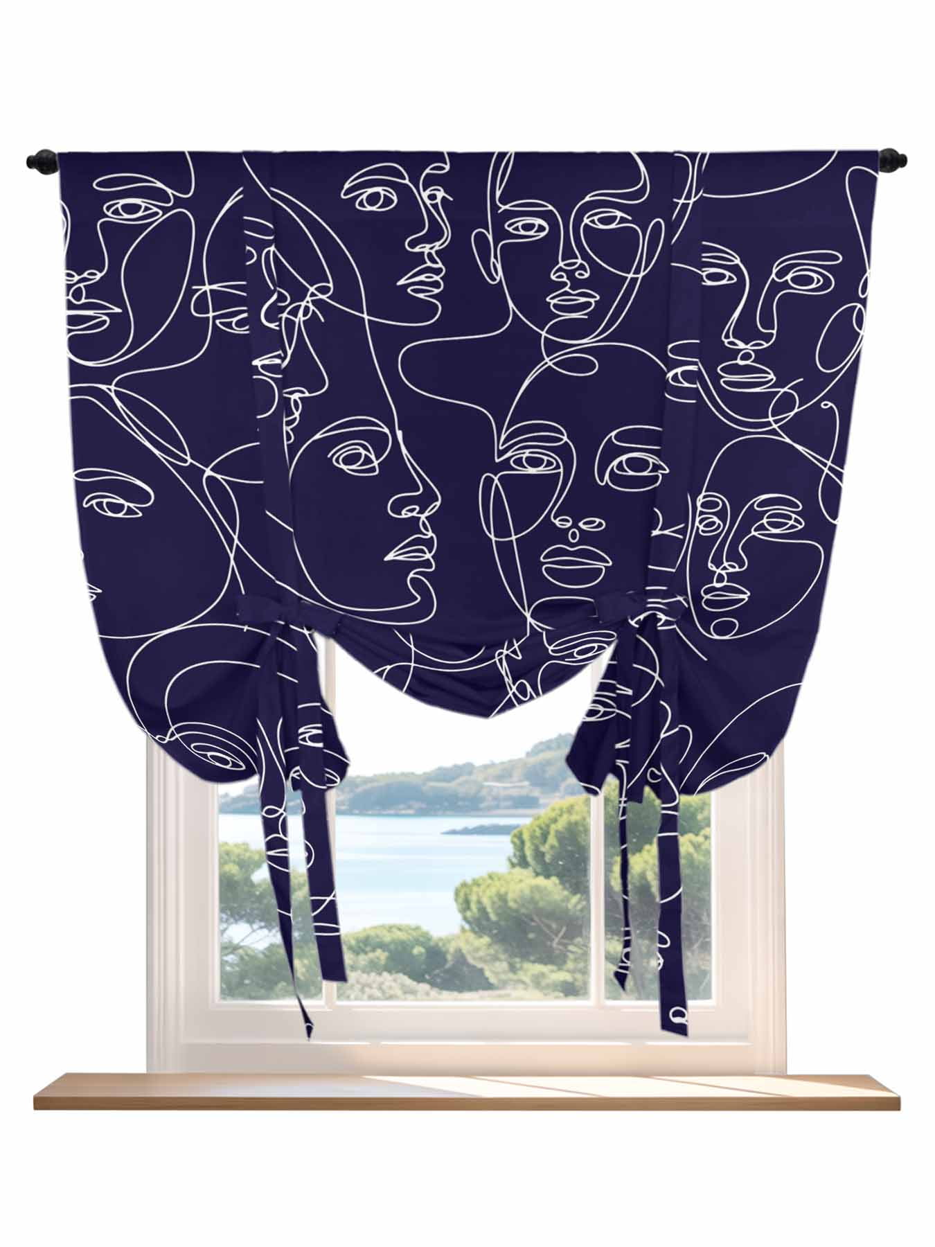 Abstract Style Tie Up Curtains for Windows 45 Inch Length Balloon ...