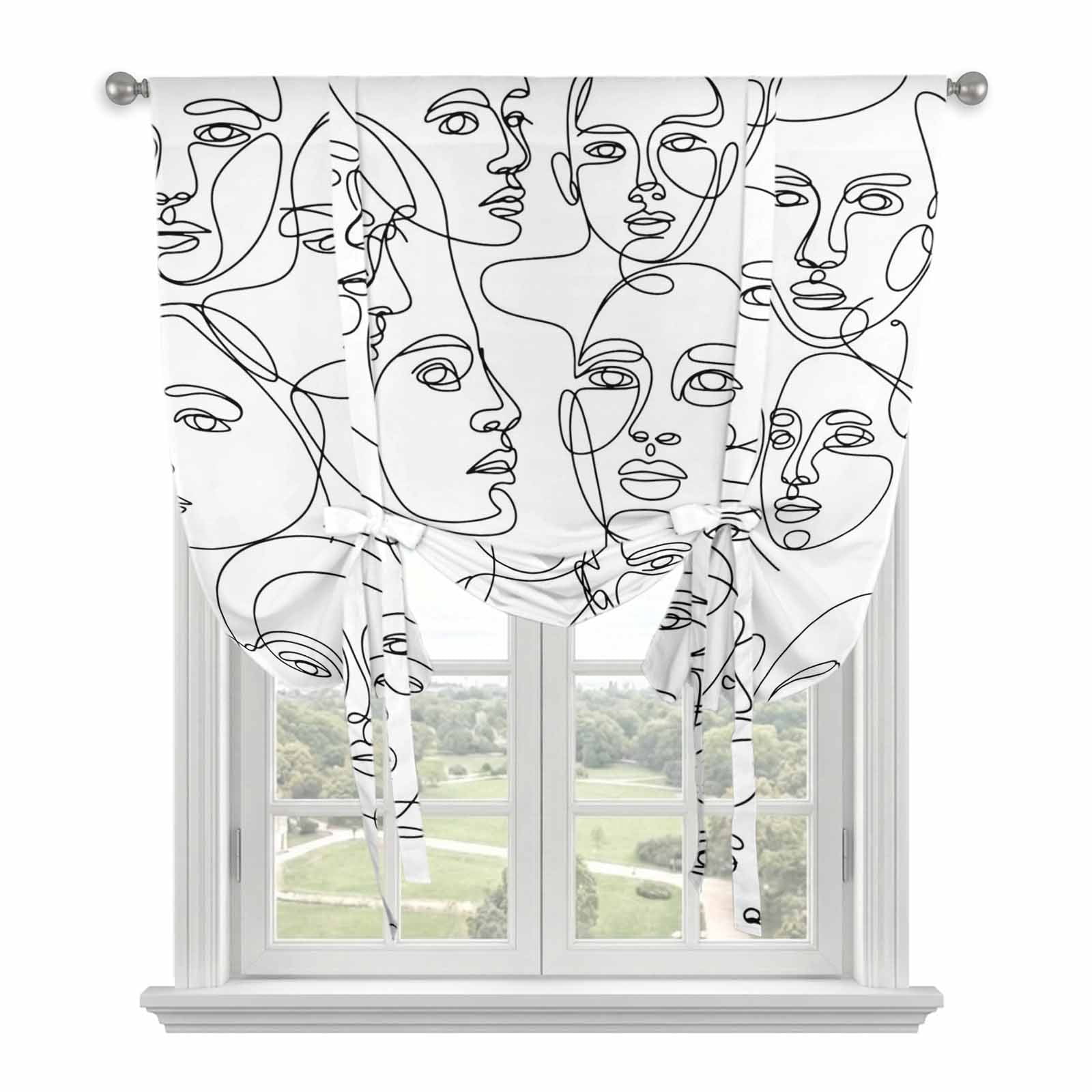 Abstract Style Tie Up Curtains for Windows, Adjustable Rod Pocket ...