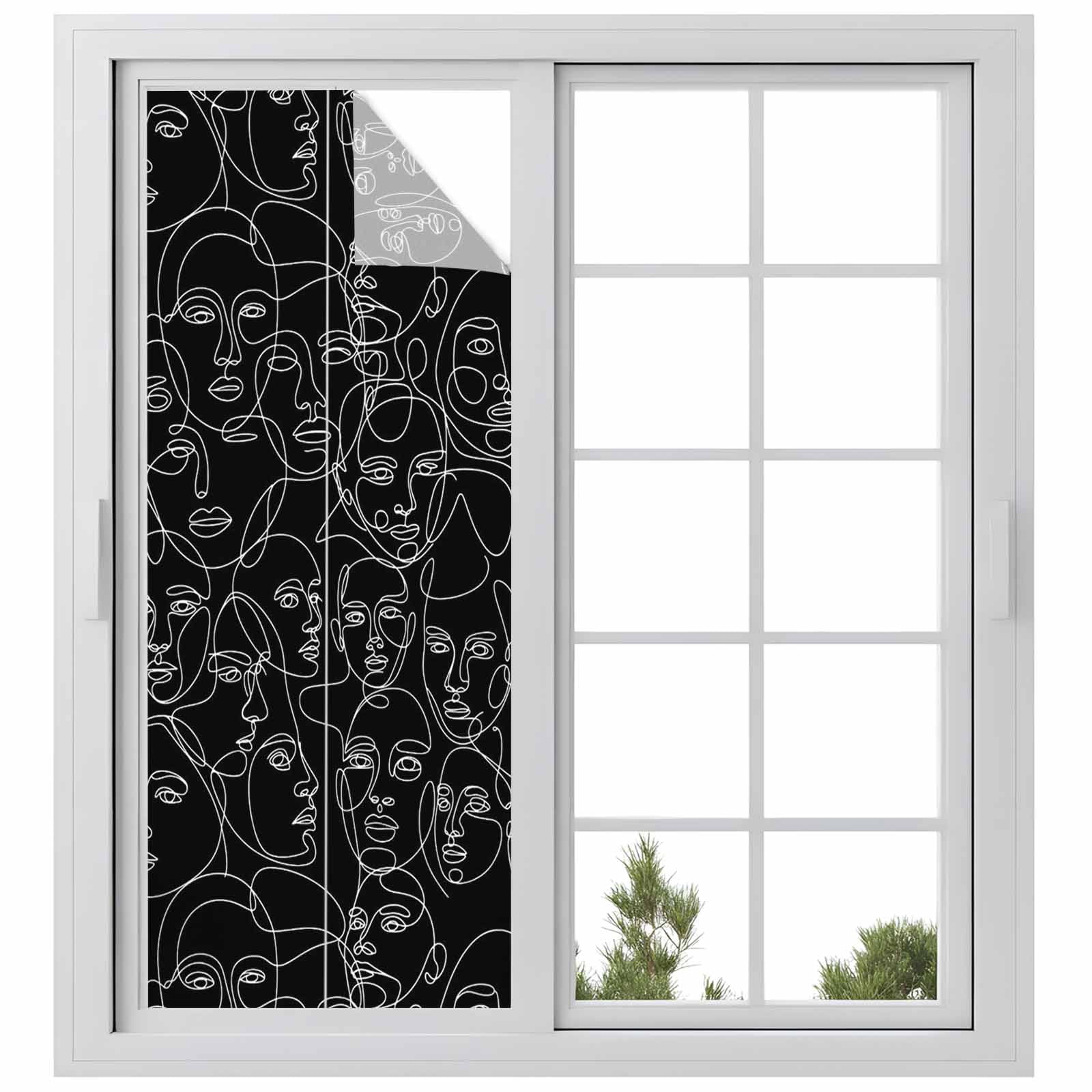 Abstract Style Window Privacy Film, Black Face Line Modern Character ...