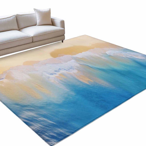 Abstract Summer Area Rugs 3x5ft Blue Ocean Beach and Wave Floor Rug Non ...