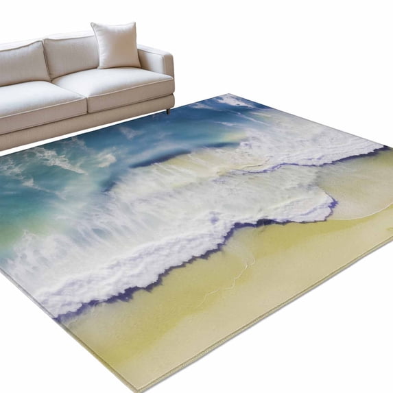 Abstract Summer Area Rugs 5x8ft Ocean Beach Blue Wave Floor Rug Non ...