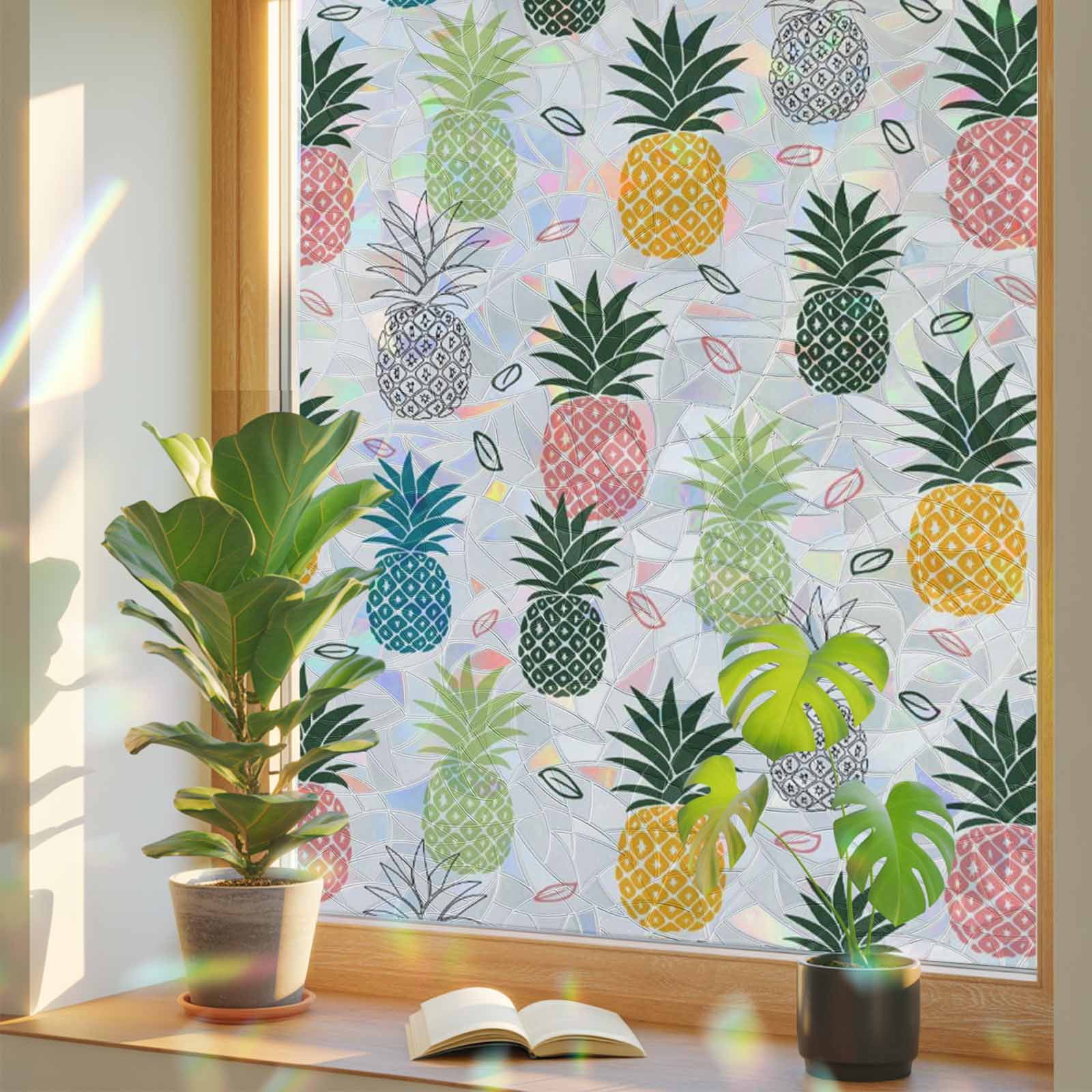 Abstract Summer Pineapple Window Privacy Film, Rainbow Film Decorative ...