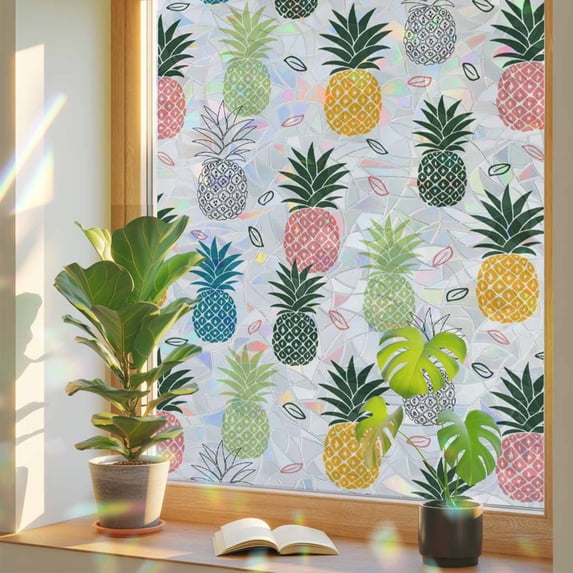 Abstract Summer Pineapple Window Privacy Film, Rainbow Film Decorative ...