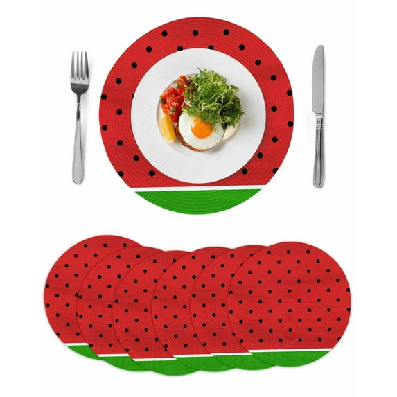 Abstract Summer Round Table Placemats set of 6, Watermelon Polka Dot ...
