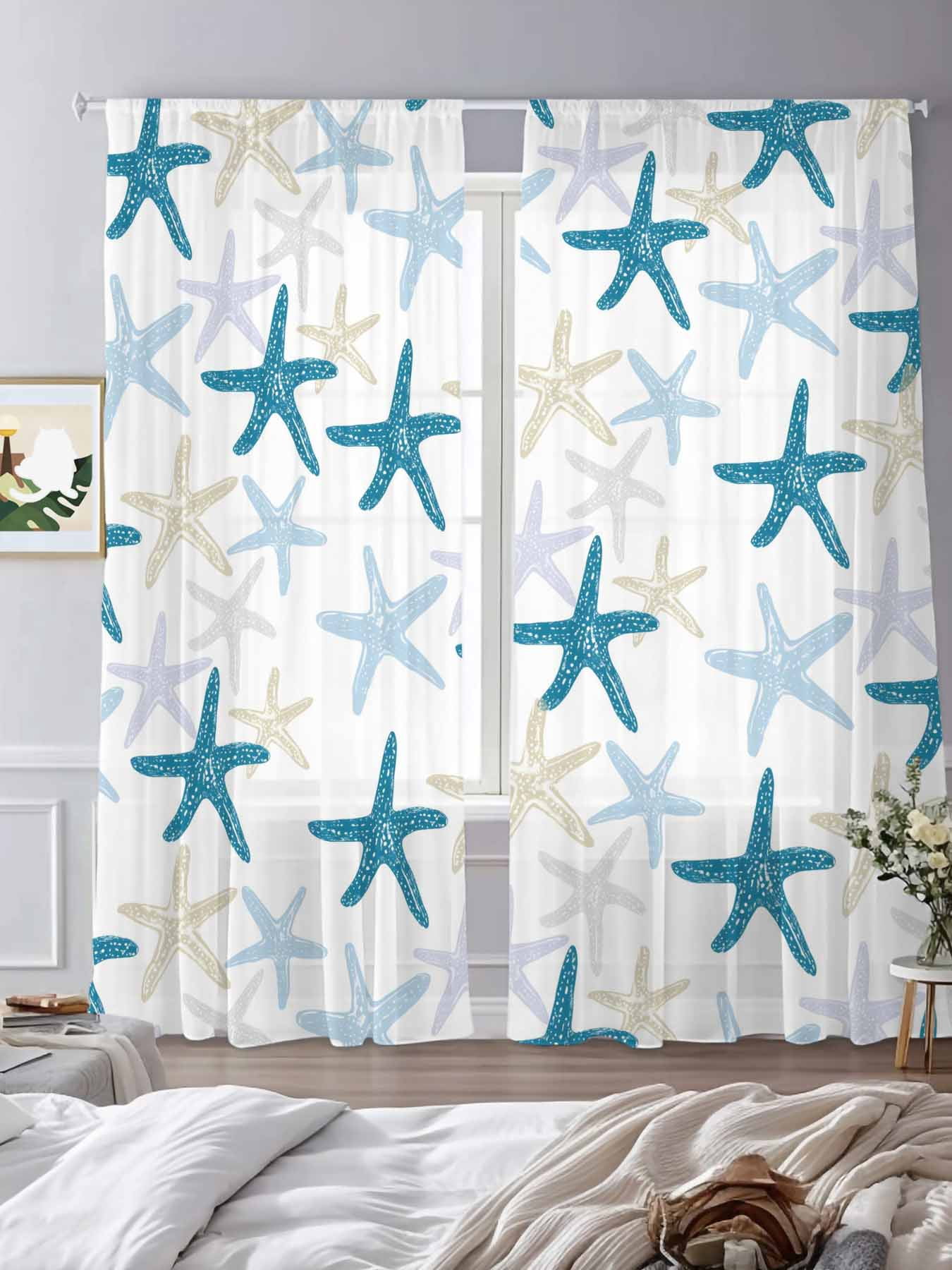 Abstract Summer Sea Star Sheer Curtains 2 Panels Set Blue Yellow Purple ...