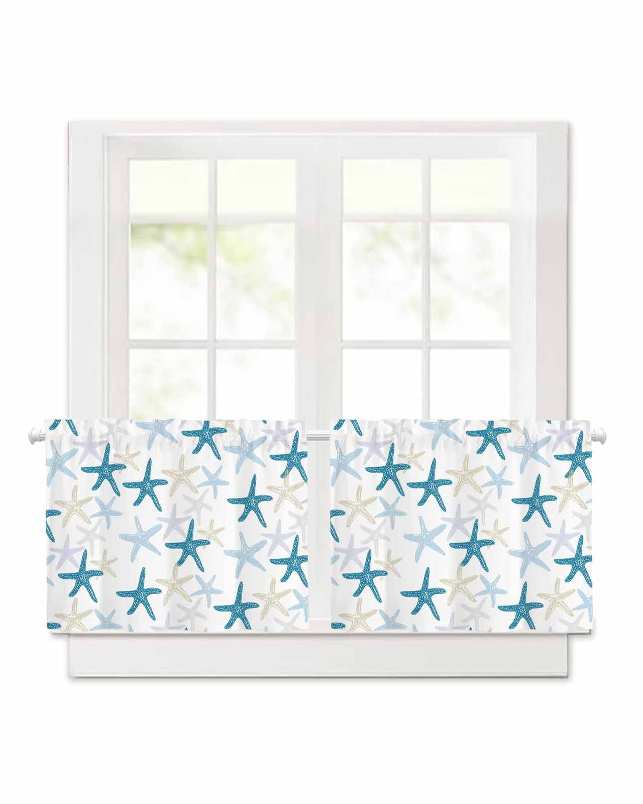 Abstract Summer Sea Star Short Blackout Curtains 24 Inch Long,Blue ...