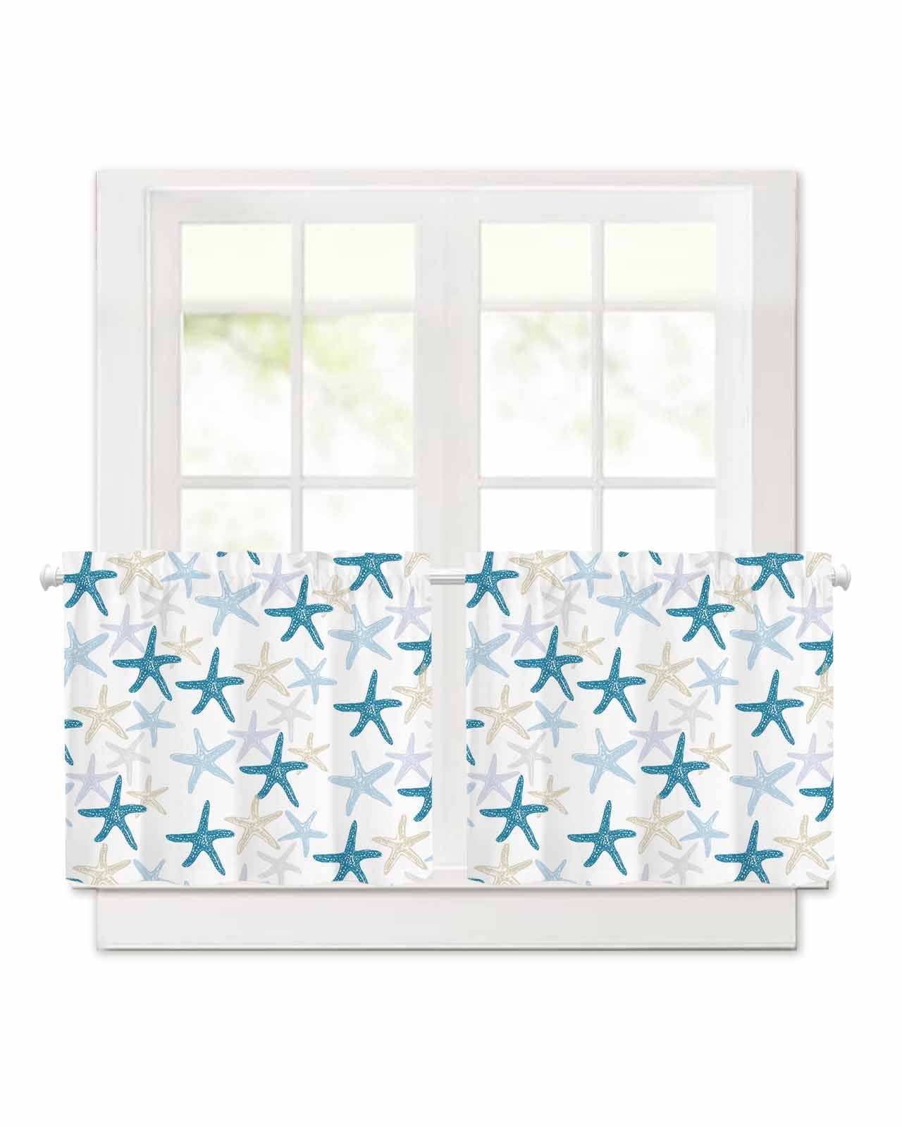 Abstract Summer Sea Star Short Blackout Curtains 30 Inch Long,Blue ...