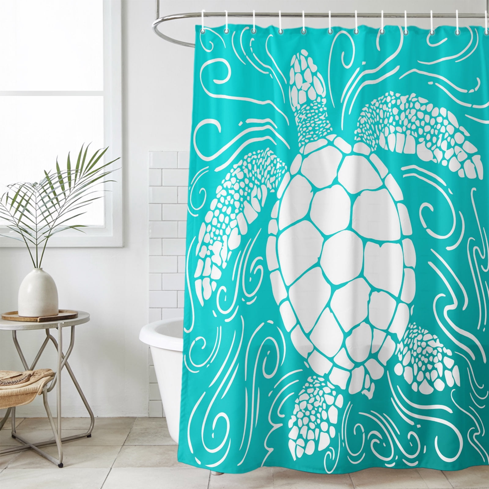 Abstract Summer Sea Turtle Shower Curtain Set, Waterproof Shower ...