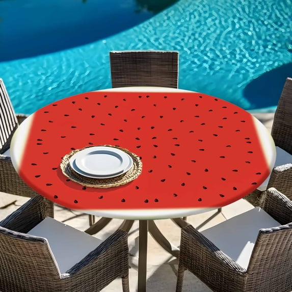 Abstract Summer Watermelon Texture Round Fitted Tablecloth with Elastic ...