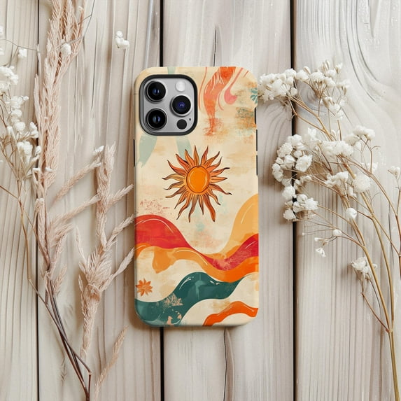 Abstract Sun Art Phone Case Retro Wave Look with iPhone 17 to 11 Pro ...
