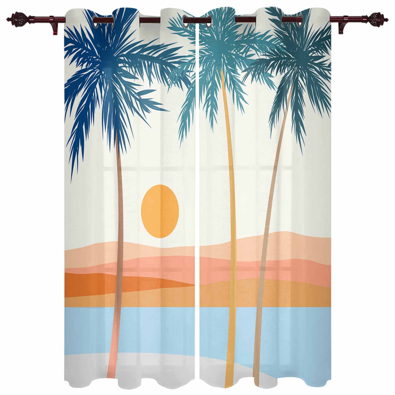 Abstract Sun Coconut Tree Boho Window Curtains for Living Room Luxury ...