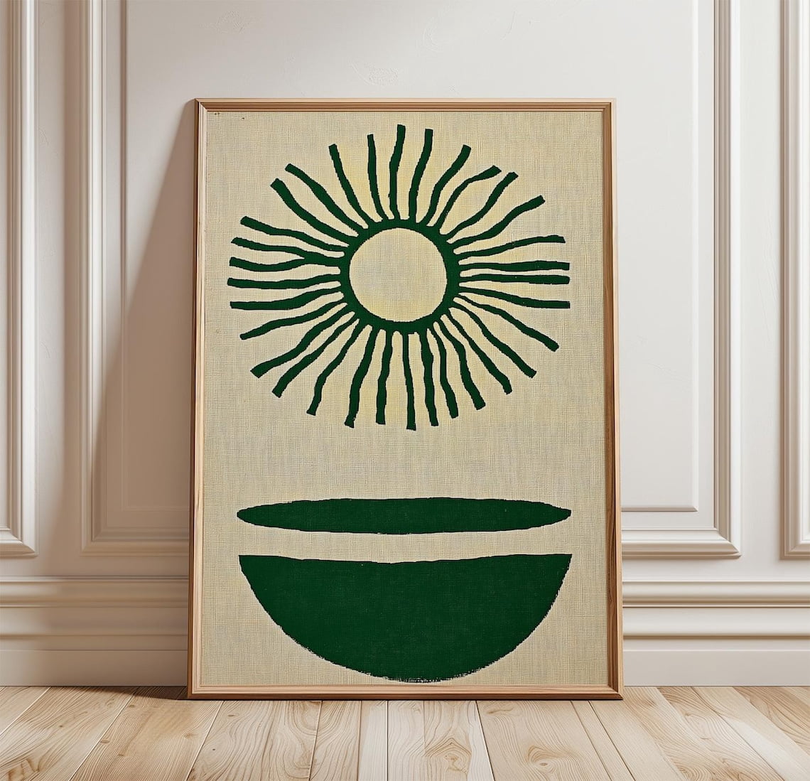 Abstract Sun Mid Century Modern Minimalist Geometric Green Beige ...