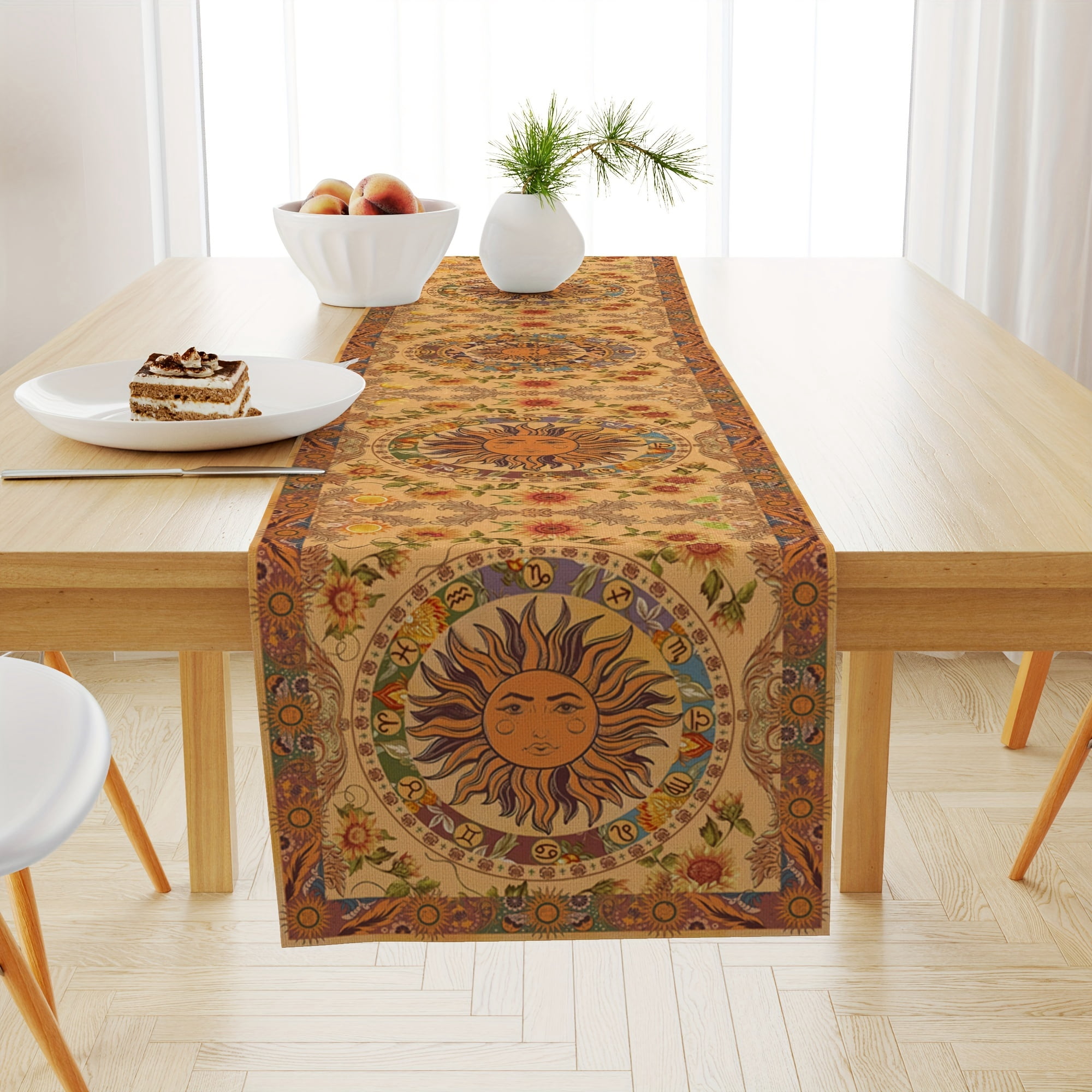 Abstract Sun Moon Linen Table Runners Reusable Dresser Scarf Table r ...