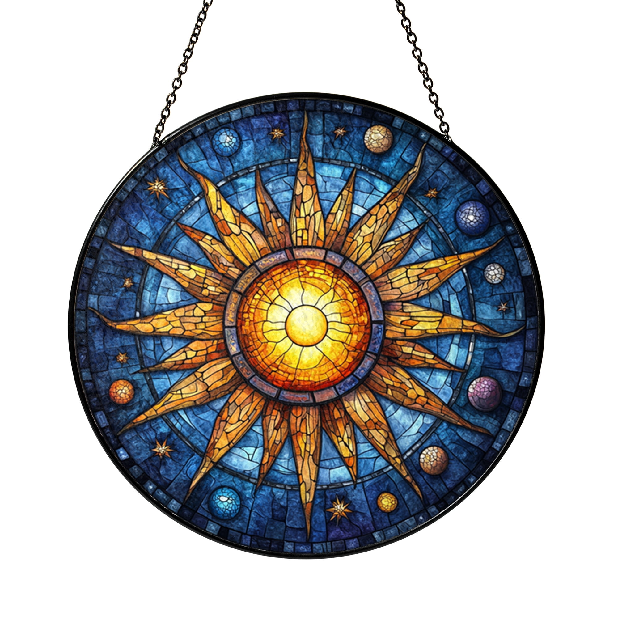 Abstract Sun Moon Star Shapes Stained Glass Suncatcher – Window Art ...