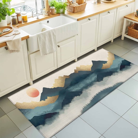 Abstract Sun Mountain Scenery Rectangle Rug 2'x6' Retro Gradient Art on ...