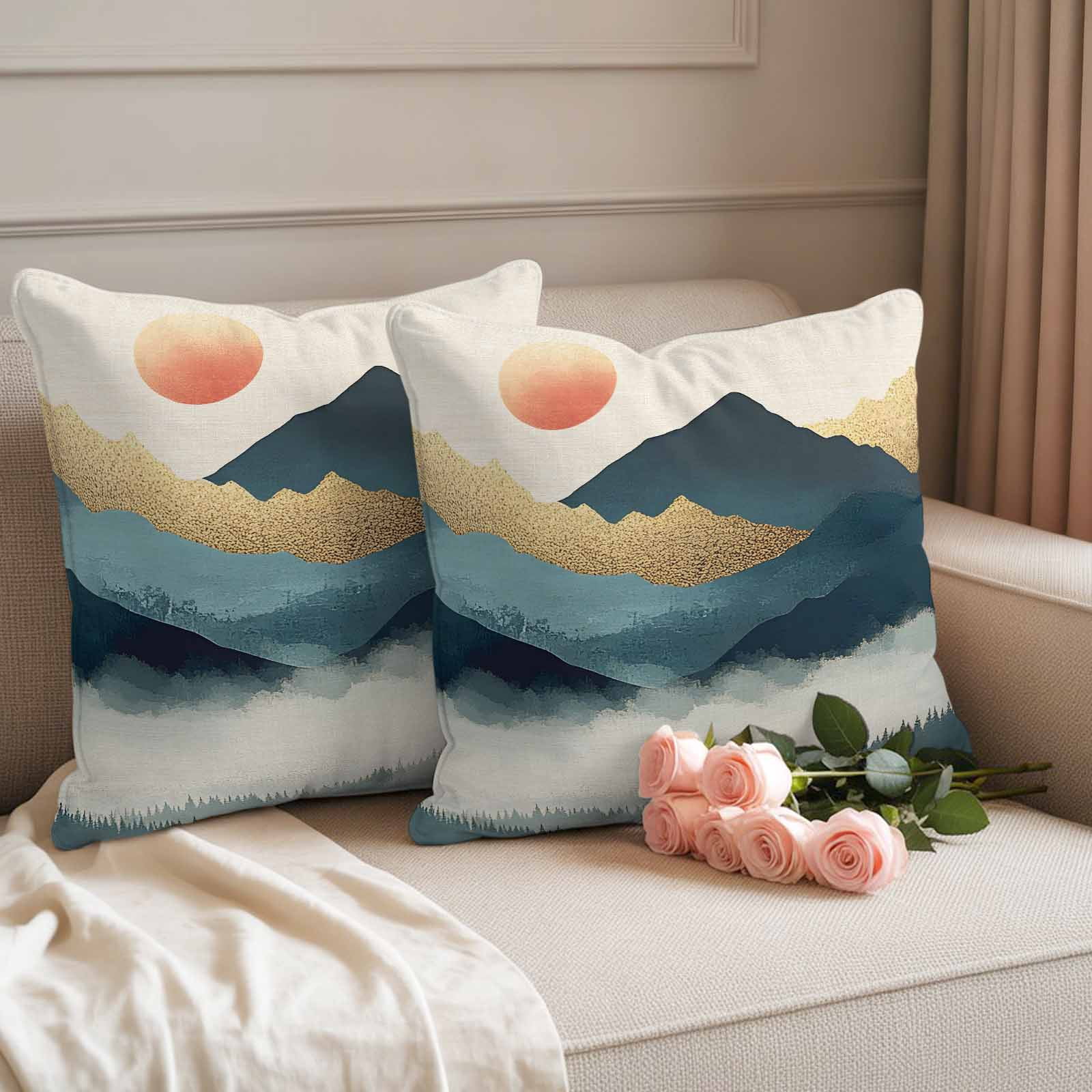 Abstract Sun Mountain Scenery Waterproof Throw Pillow Covers Set of 2 ...