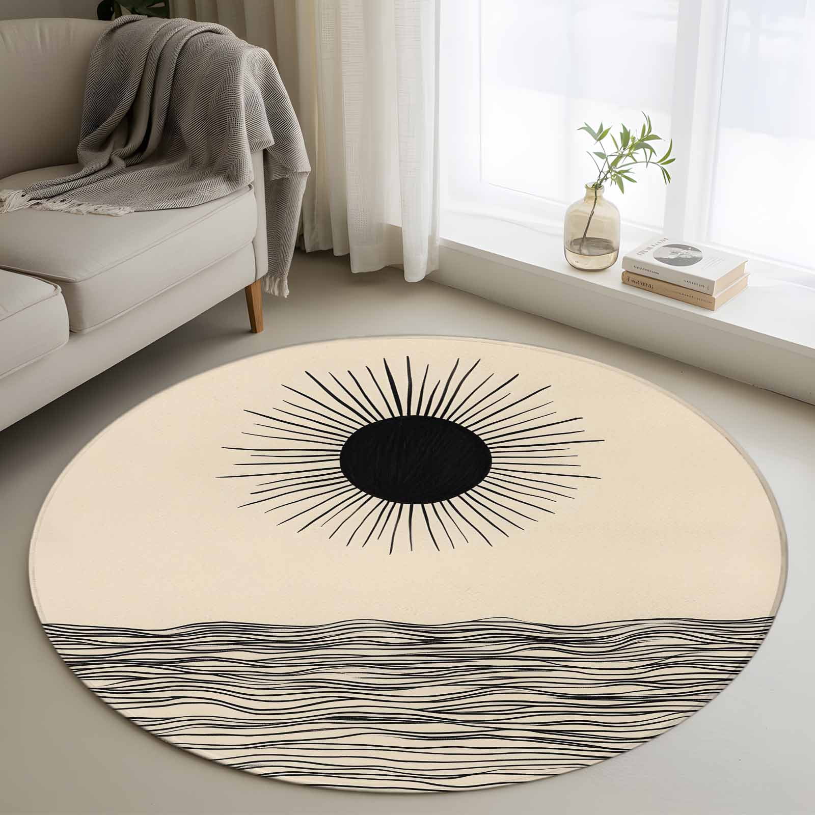 Abstract Sun Ocean 3FT Round Area Rugs for Living Room Modern Art Ultra ...
