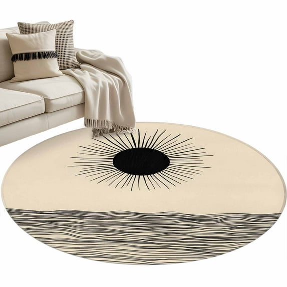 Abstract Sun Ocean Round Area Rug 3ft Modern Art Non-Slip Washable ...