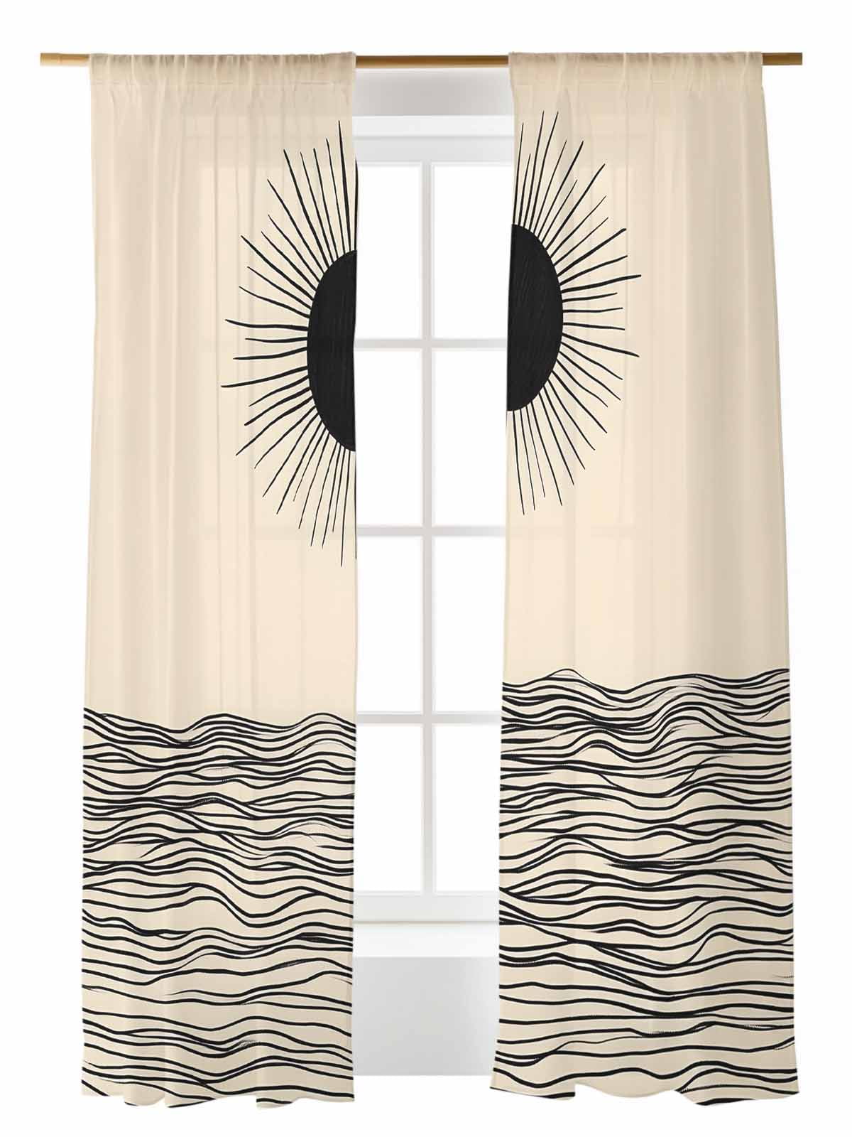 Abstract Sun Ocean Sheer Curtains 2 Panels Set Modern Art Lihgt ...