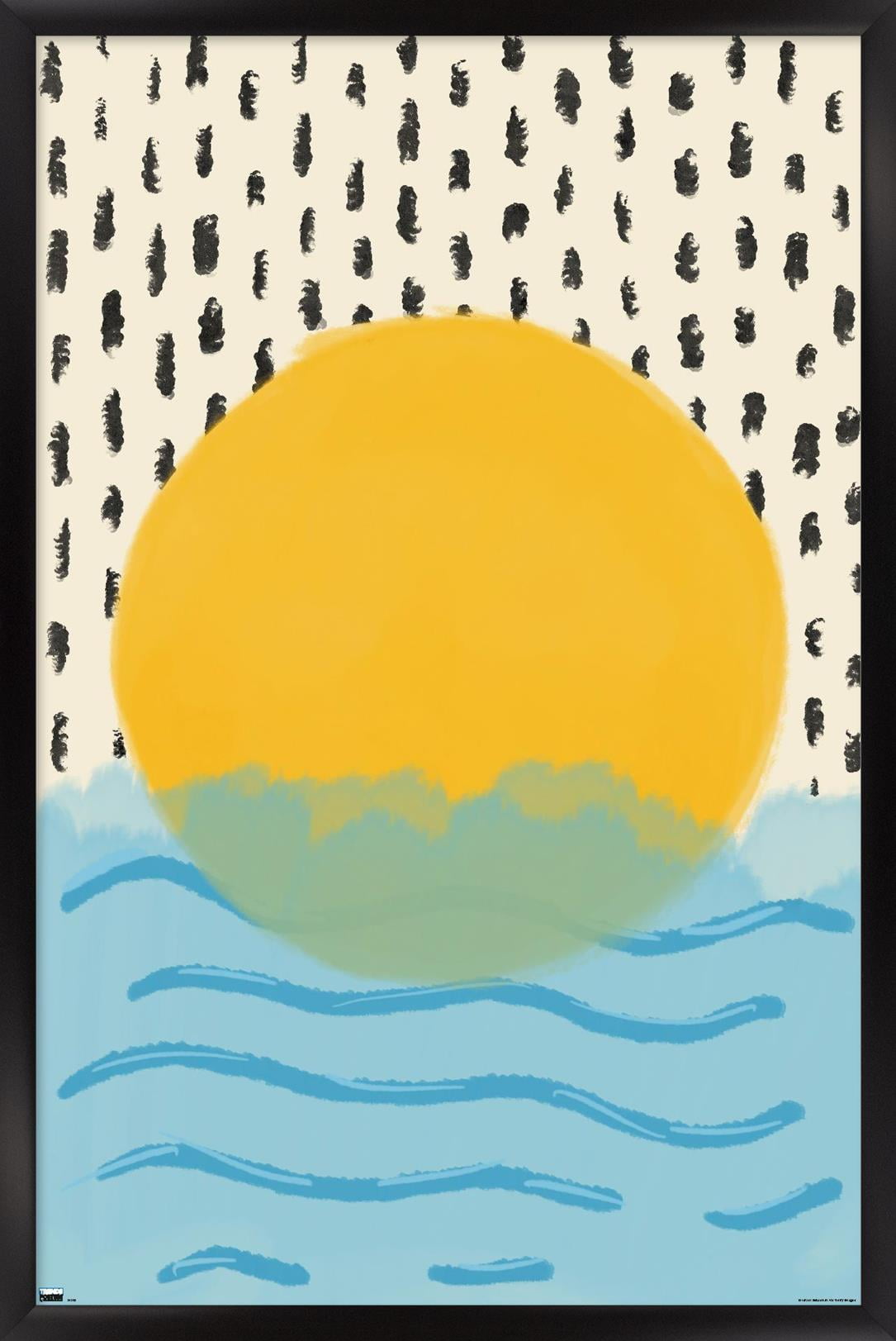 Abstract Sun Over The Sea Wall Poster, 14.725" x 22.375" Framed ...