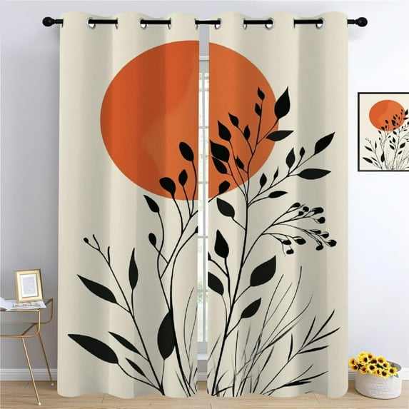 Abstract Sun And Plant Blackout Curtains, Modern Minimalist Style ...