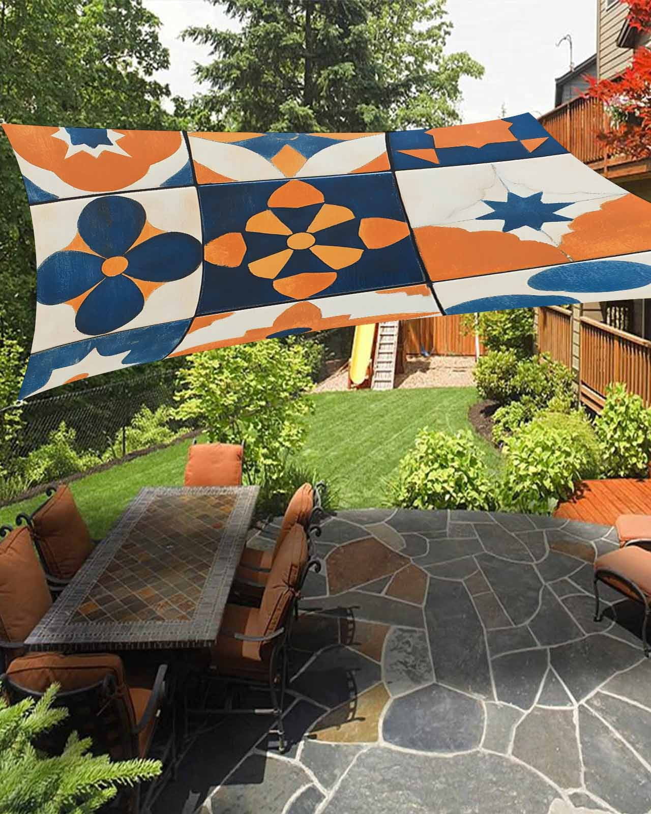 Abstract Sun Shade Sail 12'X16' Orange Blue Floral Color Block ...