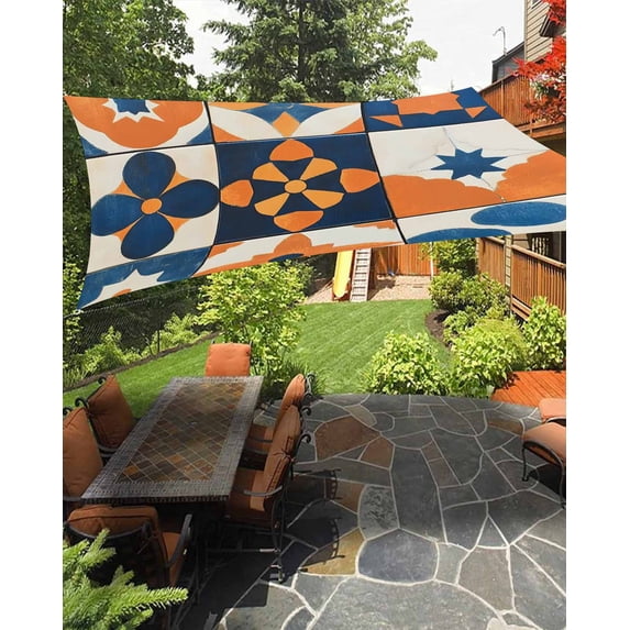Abstract Sun Shade Sail 12'X16' Orange Blue Floral Color Block ...