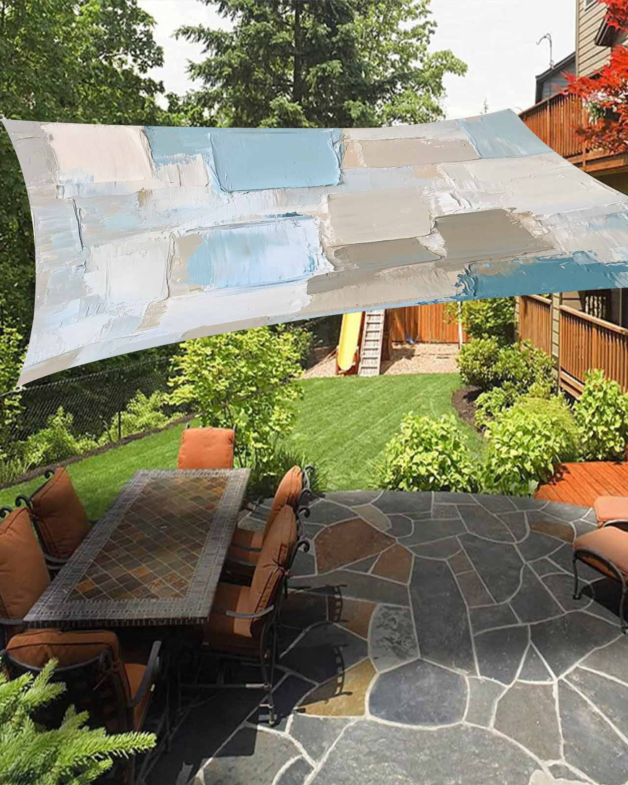 Abstract Sun Shade Sail 14'X18' Beige Blue Plaid Oil Painting Color ...