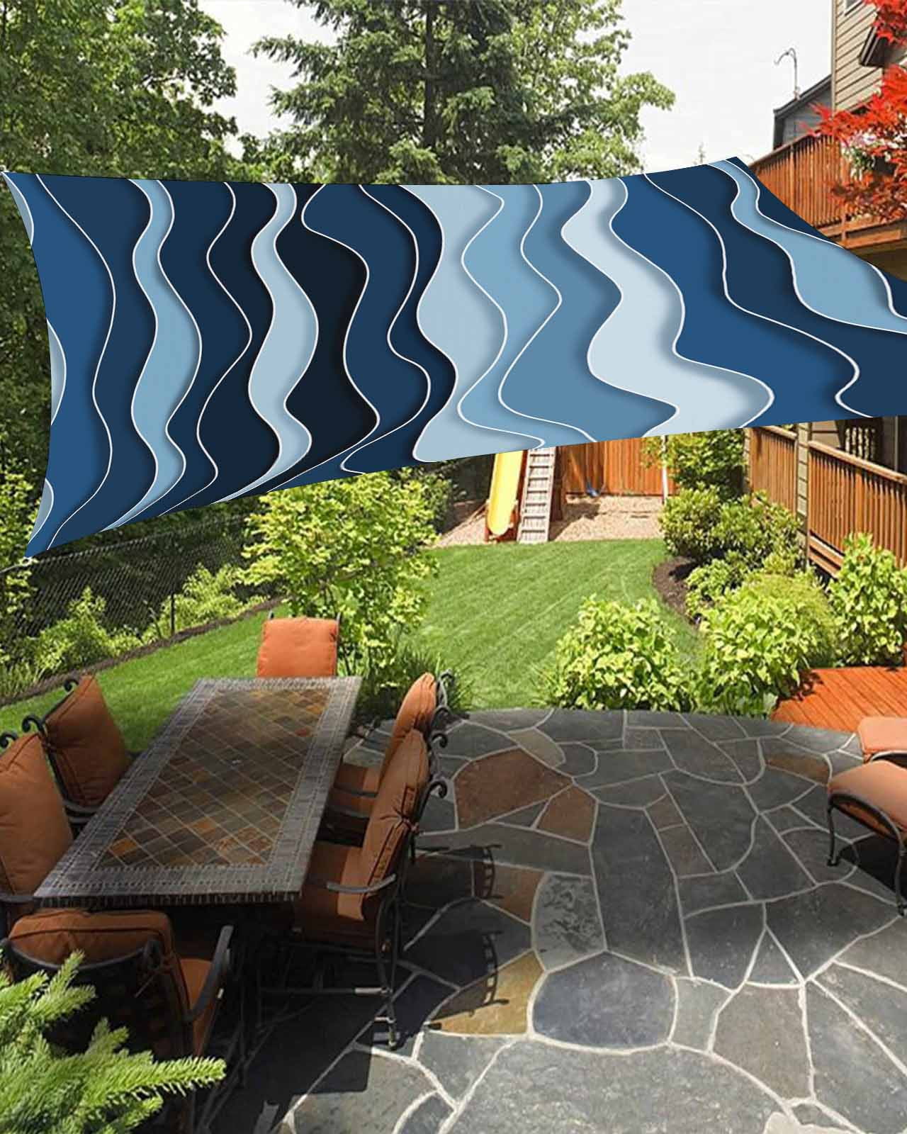 Abstract Sun Shade Sail 14'X18' Blue Gradient Waves Beach Lines UV ...