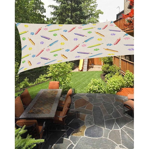 Abstract Sun Shade Sail 14'X18' Blue Green Red Pencil Paw Print Linen ...