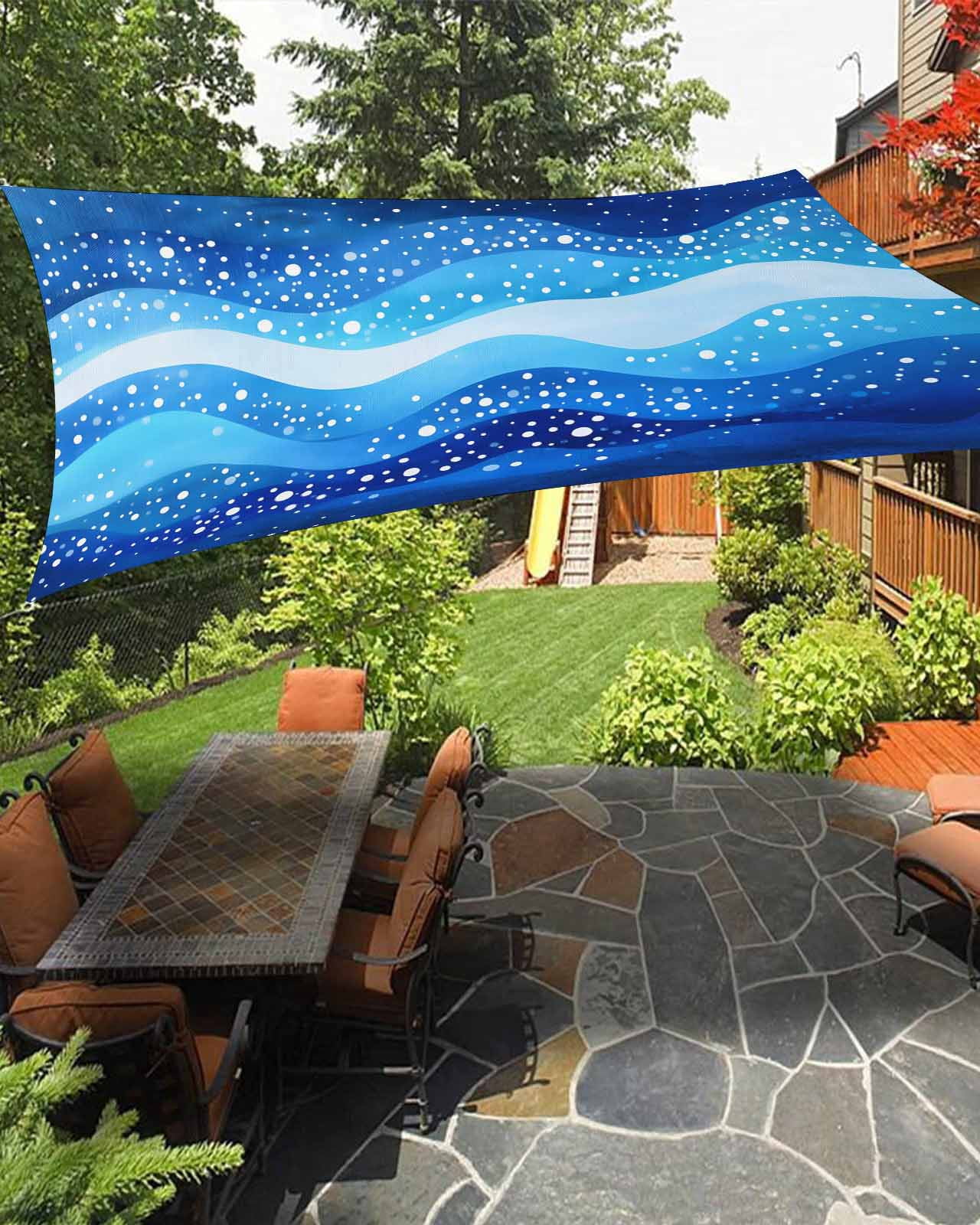 Abstract Sun Shade Sail 14'X18' Blue Watercolor Wave Point UV Block ...