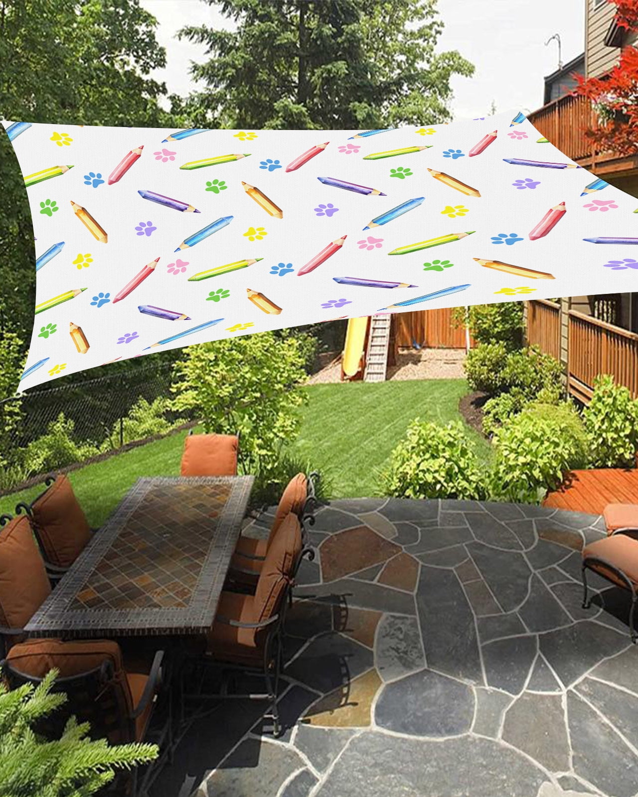 Abstract Sun Shade Sail 14'X18' Cute Blue Green Purple Pencil Paw Print ...