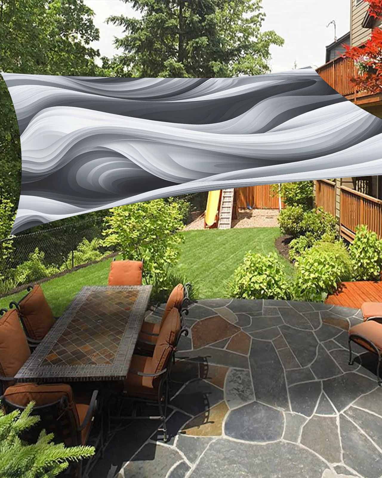 Abstract Sun Shade Sail 14'X18' Gray and White Wave Lines Liquid ...