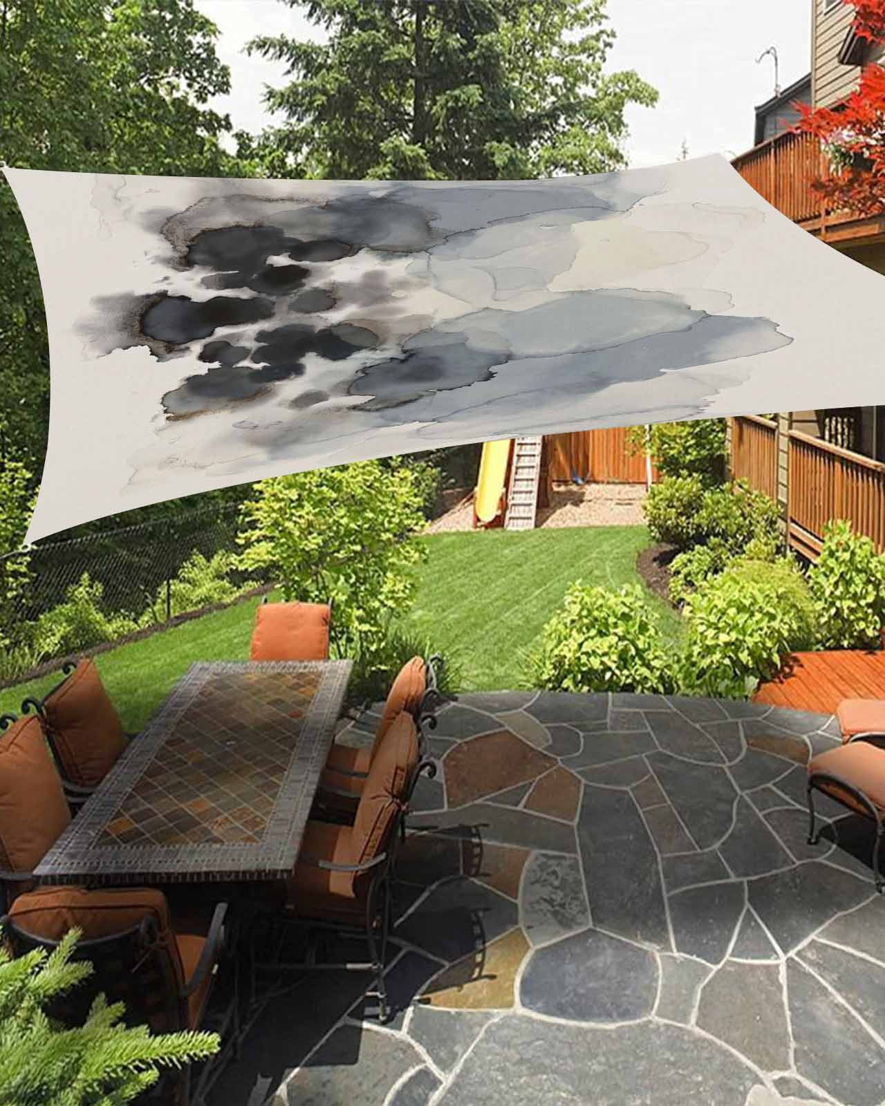 Abstract Sun Shade Sail 14'X18' Ink Painting Mottled Gradient Blue Gray ...